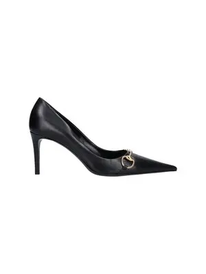 Gucci Leather Pointed Toe Pumps With Horsebit Detail