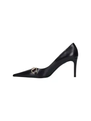 Gucci Leather Pointed Toe Pumps With Horsebit Detail
