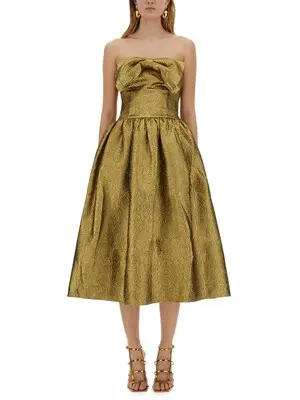 SELF-PORTRAIT Metallic Jacquard Midi Dress - Gold