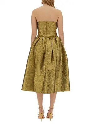 SELF-PORTRAIT Metallic Jacquard Midi Dress - Gold