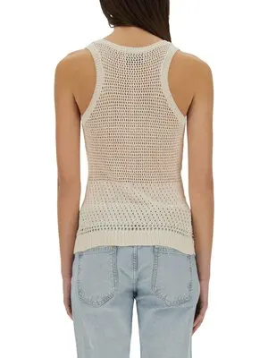 MOSCHINO JEANS Mesh Top With Logo - Ivory