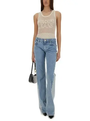 MOSCHINO JEANS Mesh Top With Logo - Ivory