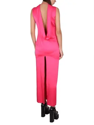 Versace Long Dress With Ring Neckline - Fuchsia