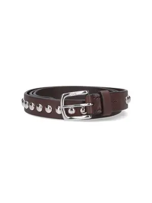 J & M DAVIDSON Dome Rivets Narrow Belt - Brown
