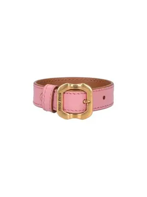 Miu Miu Leather Bracelet With Buckle - Pink