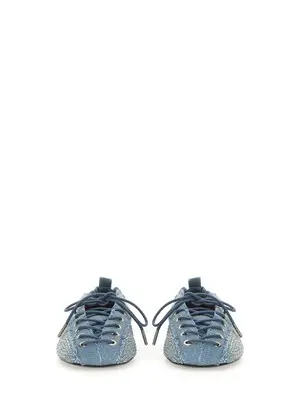 GANNI Lace-up Ballerina - Denim