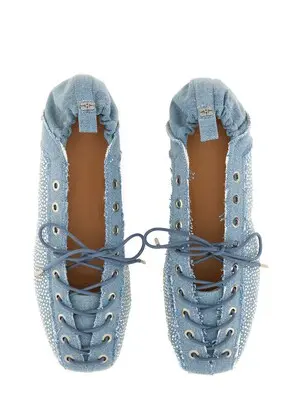 GANNI Lace-up Ballerina - Denim