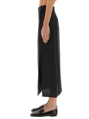 ALYSI Linen Skirt With Slit - Grey