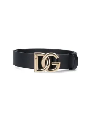Dolce & Gabbana Leather Belt With Dg Buckle - Black
