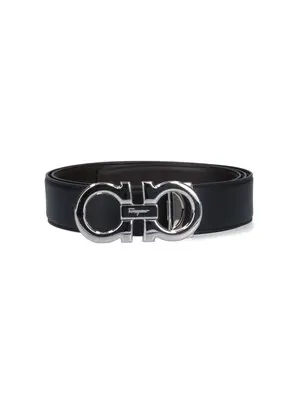 FERRAGAMO Reversible Gancini Belt - Black