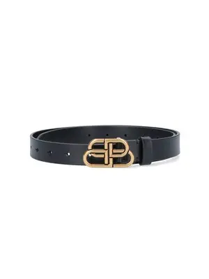 Balenciaga Bb Logo Leather Belt - Black