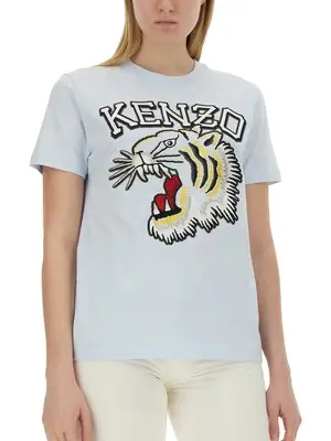 Kenzo T-shirt With Tiger Embroidery - Azure