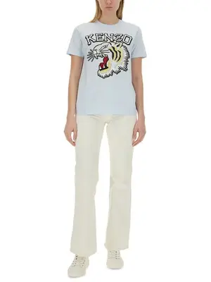 Kenzo T-shirt With Tiger Embroidery - Azure