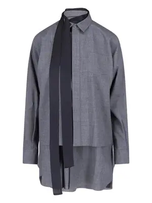 Sacai Loewe Paula's Ibiza Mini Shirt Dress With Embroidered Anagram Logo - Gray