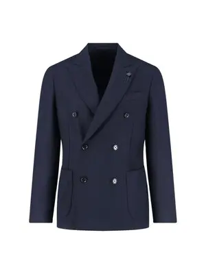 LARDINI Double-breasted Blazer In Wool And Cashmere Blend - Blue