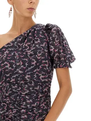 MARANT ETOILE Lecia One-shoulder Ruffled Dress - Black