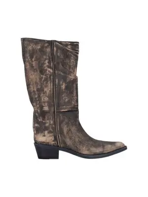 Distressed Leather Mid-Calf Boots