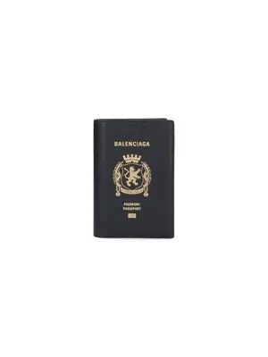 Balenciaga Logo Passport Holder - Black