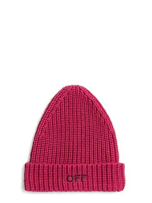 Off-White Ribbed Logo Beanie - Fuchsia