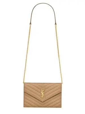 Saint Laurent Envelope Cassandre" Wallet With Chain - Beige