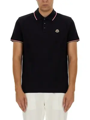 Moncler Polo With Logo - Blue