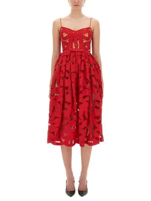 SELF-PORTRAIT Embroidered Midi Dress With Bow - Red