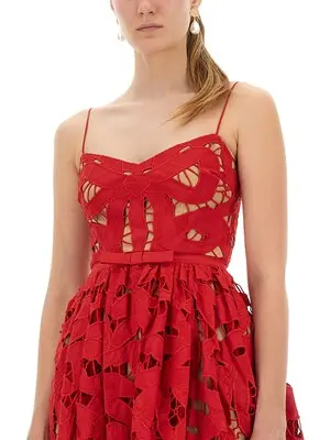 SELF-PORTRAIT Embroidered Midi Dress With Bow - Red