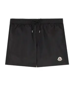 Moncler Swim Shorts With Logo Patch - Black