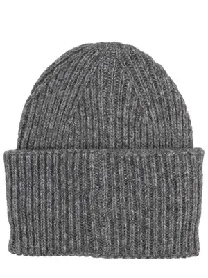 AMISH Ribbed Beanie With Logo - Grey