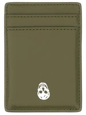 Alexander McQueen Magnetic Card Holder "skull - Brown