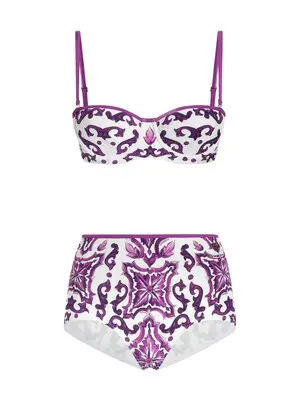 Dolce & Gabbana Majolica Print Bikini Swimsuit - Purple