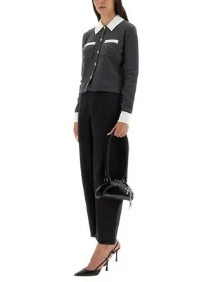 SELF-PORTRAIT Cardigan With Contrasting Collar - Grey