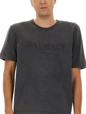 Balmain T-shirt With Logo Embroidery - Grey
