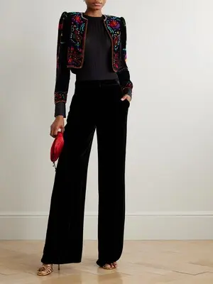 Saloni Vika Cropped Velvet Jacket