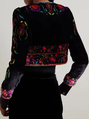 Saloni Vika Cropped Velvet Jacket