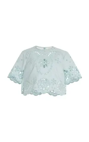 Zimmermann Awaken Embroidered Linen Top - Blue