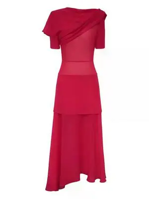 POST MERIDIEM Asymmetrical Draped Midi Dress - Red