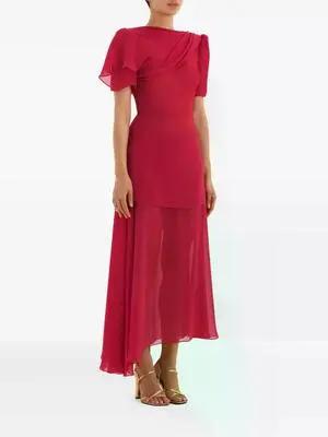 POST MERIDIEM Asymmetrical Draped Midi Dress - Red