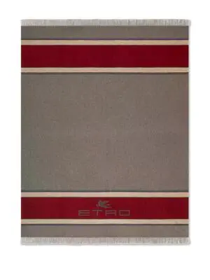 Etro Striped Logo-detail Throw Blanket - Grey