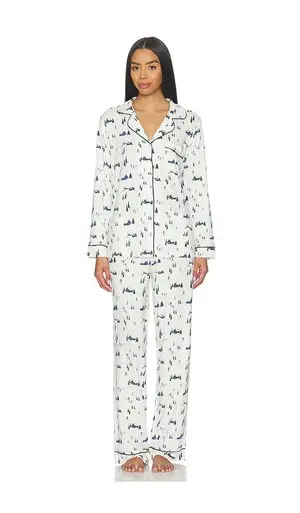 Eberjey Eberjey Gisele Printed Long Pj Set In Ivory. Ski Chalet Ivory & Pine