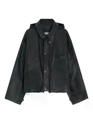 LEMAIRE Concealed-hood Leather Rain Jacket - Black