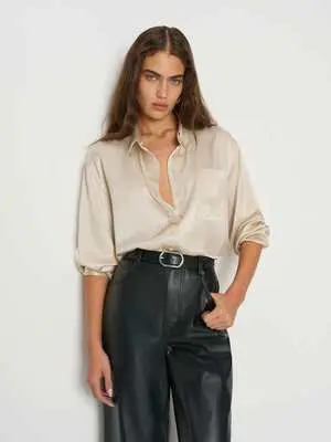 REFORMATION Eli Oversized Silk Shirt - Almond