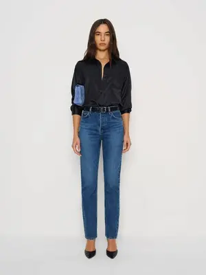 REFORMATION Eli Oversized Silk Shirt - Black