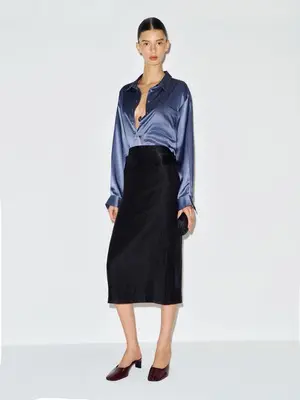 REFORMATION Eli Oversized Silk Shirt - Blue