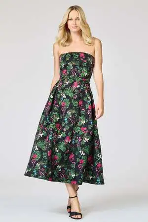 Sachin & Babi Cloque Shay Strapless Tea-length Dress