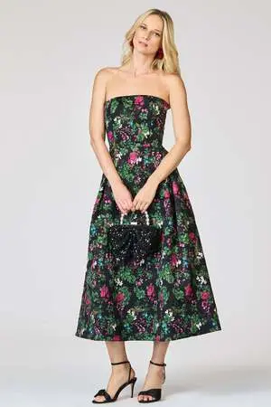 Sachin & Babi Cloque Shay Strapless Tea-length Dress