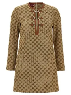 Gucci Gg Jacquard Mini Dress - Beige