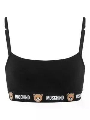 Moschino Teddy-print Cotton Bra - Black