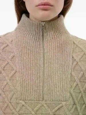 Closed Diamond-patterned Half-zip Sweater