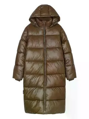 Closed Quilted Hooded Puffer Coat - Brown